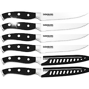 Svensbjerg Steak Knife Set, Serrated Steak Knives, Dinner Knives, Knife Set with Covers, Stainless Steel | SB-SK201