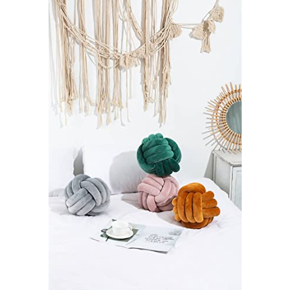 Soft Knot Ball Pillow, 7.8'' Velvet Round Knotted Pillow Cushion Home Decorative, Knot Pillow for Home Sofa Couch Bedroom Living Room Decor, Light Purple