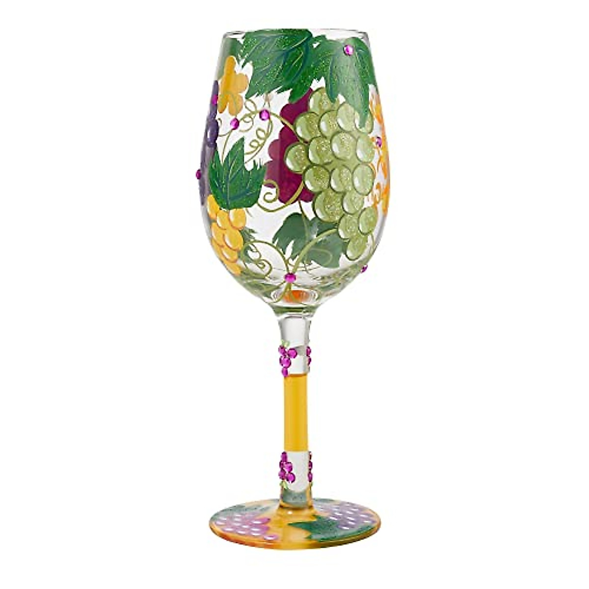 Enesco Designs by Lolita Drink Happy Thoughts Hand-Painted Artisan Wine Glass, 15 Ounce, Multicolor