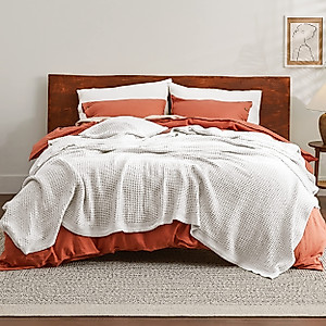 BEDSURE 100% Cotton Blankets King Size for Bed - 405GSM Waffle Weave Blankets for All Seasons, Cozy and Warm, White Soft Lightweight Woven Blankets, 104x90 inches