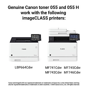 Canon Genuine Toner, Cartridge 055 Black, High Capacity (3020C001) 1 Pack, for Canon Color imageCLASS MF741Cdw, MF743Cdw, MF745Cdw, MF746Cdw, LBP664Cdw Laser Printer