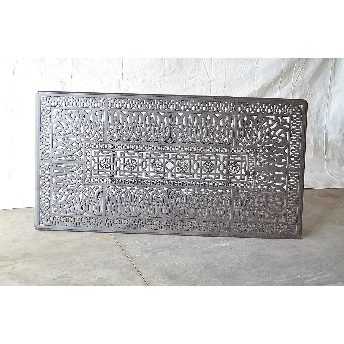 Elizabeth Outdoor Patio 9pc Dining Set 44" X 84" Cast Aluminum, Walnut Cushions