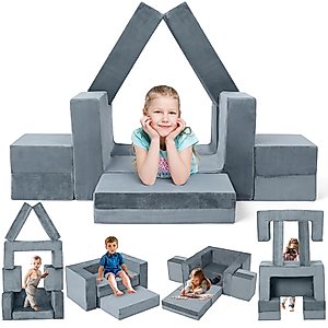 OSYKIU Kids Couch Sofa, 7 Pcs Modular Toddler Couch, Freely Removable Kids Chair Sofa for Playing, Creativity, Sleeping, Versatile Fold Out Baby Play Couch Set for Playroom, Bedroom Furniture