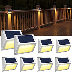 JSOT Solar Lights Outdoor for Deck,Waterproof Solar Powered Steps Light Outdoor Wireless LED Lamp Fence Lighting Walkway Patio Stair Garden Path Rail Backyard Fences Post 8 Pack Warm White