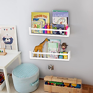 birola Wall Bookshelves for Kids,Book Shelf Organizer for Baby Nursery Décor,Nursery Book Shelves Set of 2,Wood Floating Nursery Shelves for Wall (Set of 2 White)