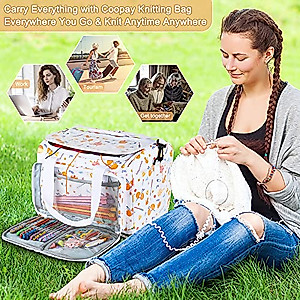 Coopay Huge Crochet Bag Knitting Bag for Crochet Hooks, Portable Yarn Bag Travel Crochet Bag with Removable Inner Divider for Crochet Yarn & Knitting Crochet Supplies -Ideal Knitting Gifts
