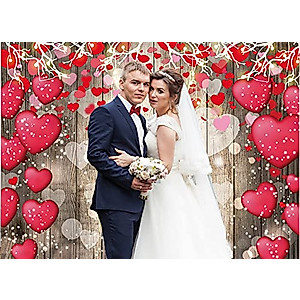 CHAIYA 8x6ft Mother's Day Backdrop Rustic Wood Red Love Heart Backdrop Mother's Day Backdrops for Photography Bridal Baby Shower Decoration Banner