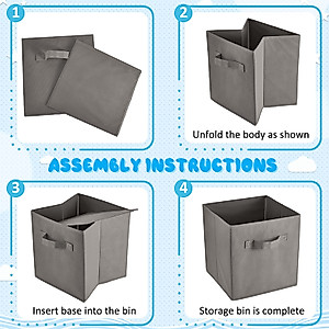 12 Pcs Cube Storage Bin 11'' Collapsible Storage Cubes Foldable Cube Storage Organizer Bins Fabric Bins Storage Basket Fabric Cubby Boxes for Shelf Closet (Gray)