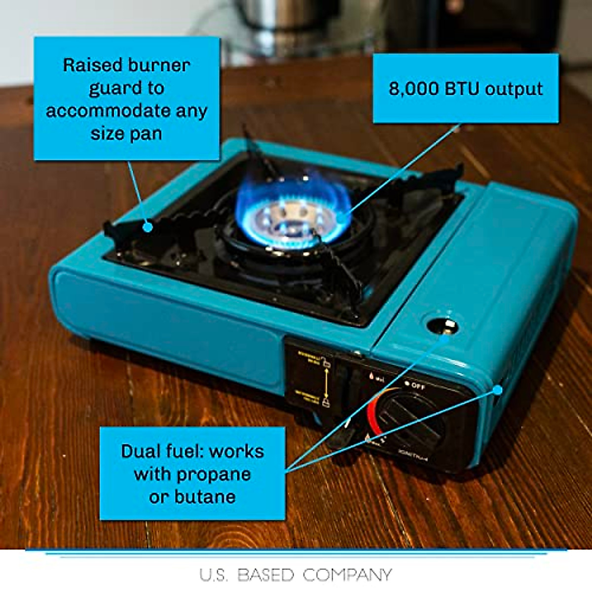 Lot45 Portable Camping Stove Propane or Butane 8000 BTU - 1 Single Burner Camping Stove with Carrying Case - Gas Cooking Tabletop Propane and Butane Dual Fuel Portable Stove for Indoor or Outdoor Use