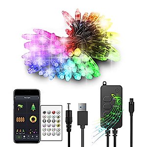 Christmas Smart Outdoor String Lights 50 LED 16.4ft Blue Outdoor Lights Decorations WiFi Fairy Lights w/ Remote Work with Alexa Google Home Siri Shortcuts Color Change Music Sync Garden Patio Bedroom