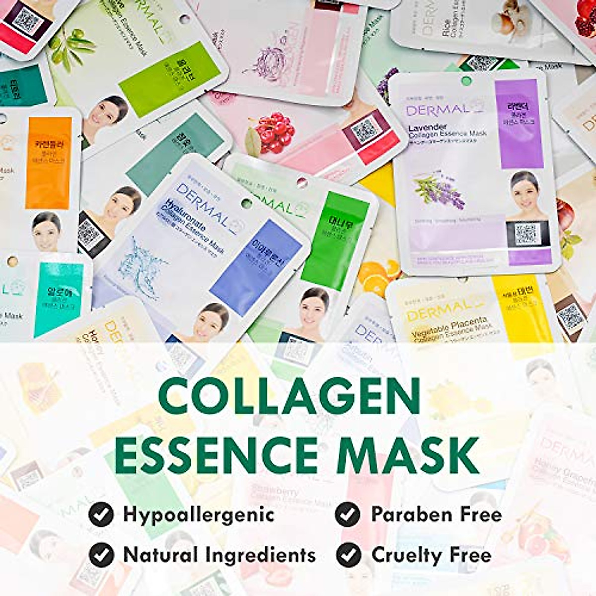 DERMAL KOREA Collagen Essence Full Face Facial Mask Sheet 16 Combo Pack B - Nature Made Freshly Korean Face Mask, The Ultimate Supreme Collection for Every Skin Condition Day to Day Skin Concerns