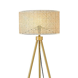 Globe Electric 65914 60" Floor Lamp, Faux Wood Tripod Base, Rattan Shade, On/Off Rotary Switch on Socket