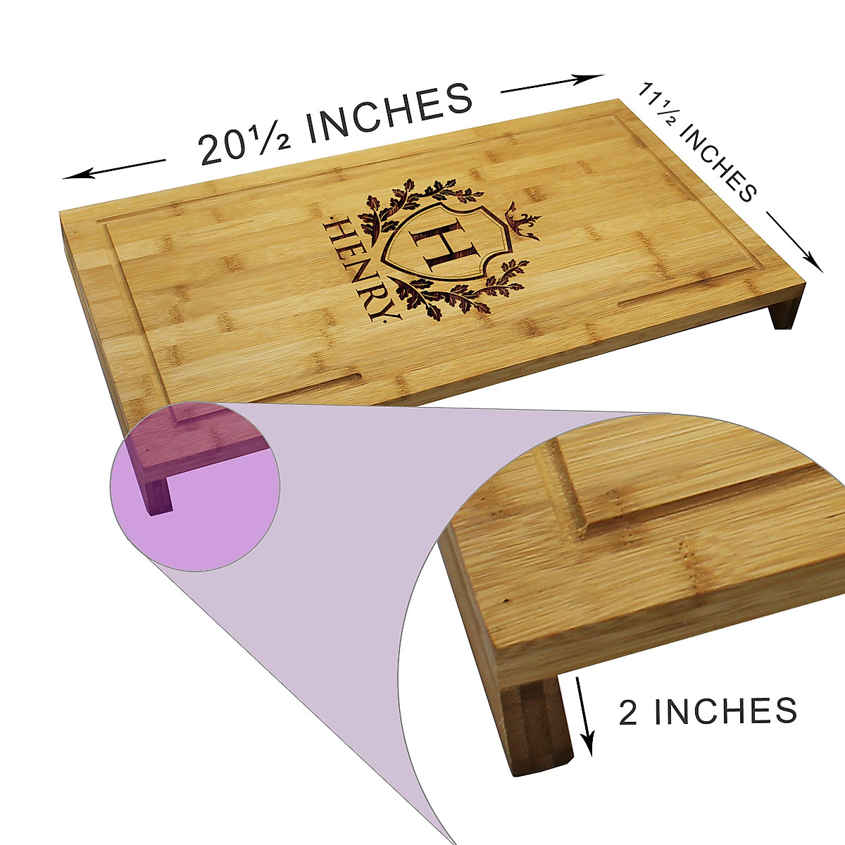 Custom Engraved Bamboo Over the Sink, Stove, Counter Cutting and Serving Board - Personalized with Family Name and Juice Groove