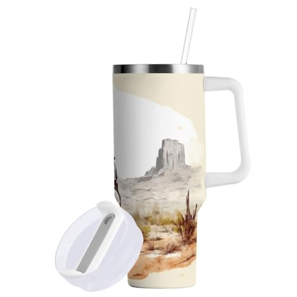 Jihqo Western Cowboys 40 oz Stainless Steel Vacuum Insulated Tumbler with Handle and Straw Lid, Leakproof Water Bottle Double Wall Travel Mug Coffee Cup, Cupholder Friendly