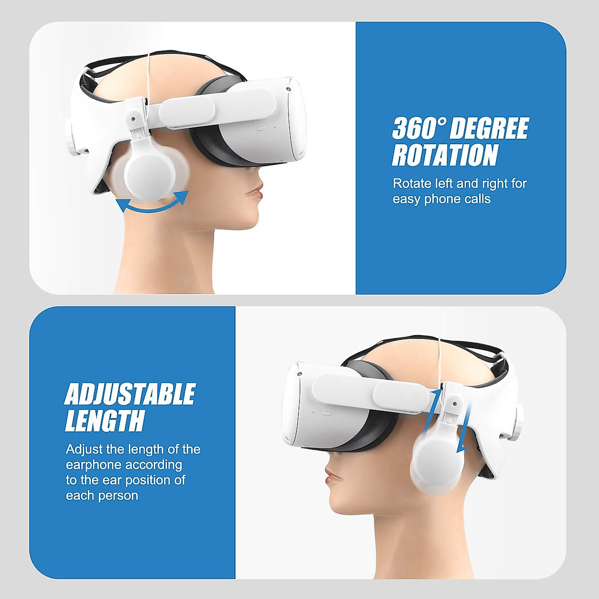 Eylgo Adjustable Head Elite Strap with Headphones for Oculus Quest 2 VR, Rotate 360 ​​Degrees Enhancing Sound Game Audio Headset Oculus Quest 2 Strap Replacement