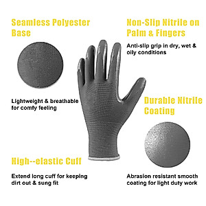 Jack Boss 12 Pairs Safety Work Gloves, All-Purpose Gardening Glove with Nitrile Coated and Seamless Knit, Suitable for both Man & Woman Working Fishing, Large