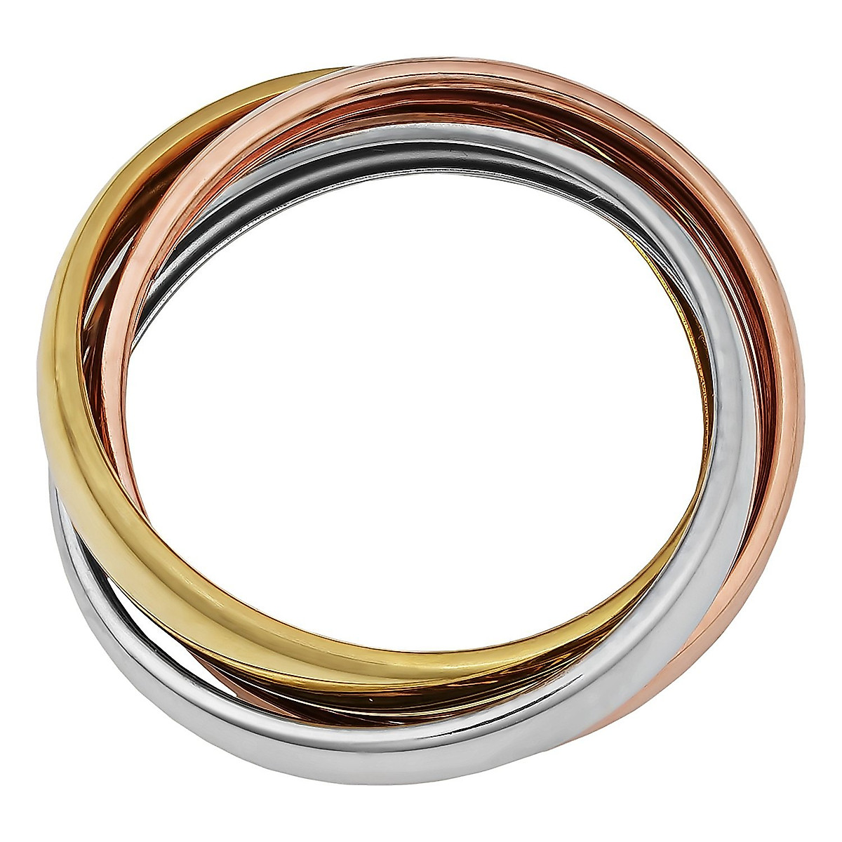 Jewelry Affairs 14K Gold Trinity Tri-Color Hollow Rolling Ring, Size 8