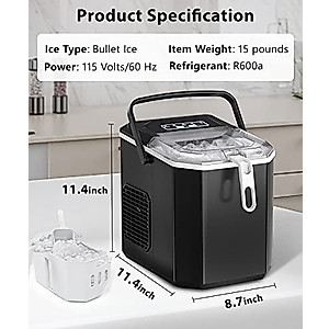 COWSAR Ice Makers Countertop, Portable Ice Maker Machine 6 Mins/9 Pcs Bullet 26.5lbs/24Hrs with Self-Cleaning, Ice Scoop and Basket, Ice Maker for Party/Kitchen/Home/Office