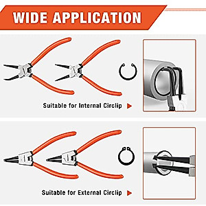 ValueMax 4 PCS Snap Ring Pliers Heavy Duty Set, Circlip Pliers Kit with Straight Bent Jaw Precision Spring Loaded Pliers, 7 Inch Internal/External C Clip Pliers with Storage Pouch