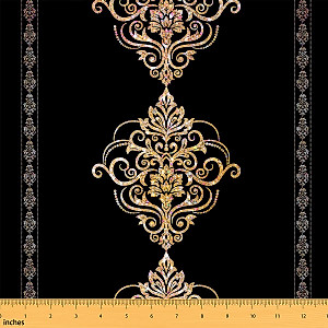 Paisley Fabric by The Yard, Yellow Flower Leaves Upholstery Fabric, Abstract Modern Luxury Royal Design Decorative Fabric, Retro Vintage Upholstery and Home Accents, Black Gold, 2 Yards