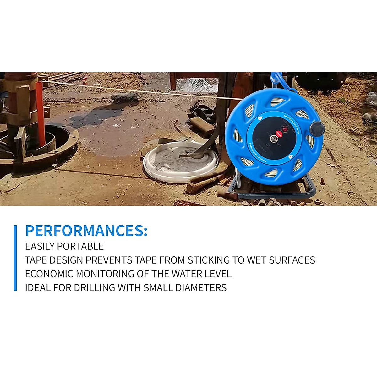 Water Level Meter Water Depth Gauge Water Level Gauge with Fixed Probe and Steel Tape for Water Well Measurement (100m)