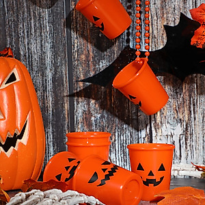 Geelin 24 Pieces Halloween Shot Glass Necklace Halloween Party Cups Necklace on Beaded Plastic Shot Necklace Cups for Halloween Party Decorations Supplies (Orange, Pumpkin)