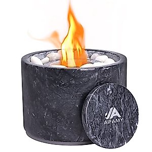 A AIFAMY Tabletop Fire Pit Marble Table Top Fire Pit Bowl, 7" Mini Personal Fireplace for Indoor and Outdoor, Smokeless Clean-Burning Bio Ethanol Fire Pit for Smore’s Maker(1.5h Burning Time)