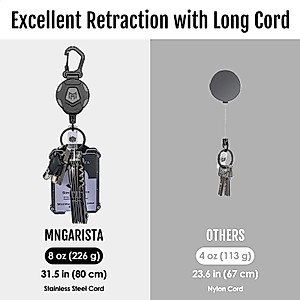 MNGARISTA 2-Pack Retractable Keychain, Heavy Duty Carabiner Badge Holder, Tactical ID Badge Reel with 31.5” Steel Retractable Cord, 8.0 oz