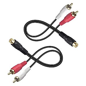 QDiShi 2 Pack RCA Splitter 1 Female to 2 Male, Stereo Audio Y Cable, Gold Plated Dual RCA Male Adapter for Car Audio, Home Theater, Subwoofer, TV, CD Player and so on