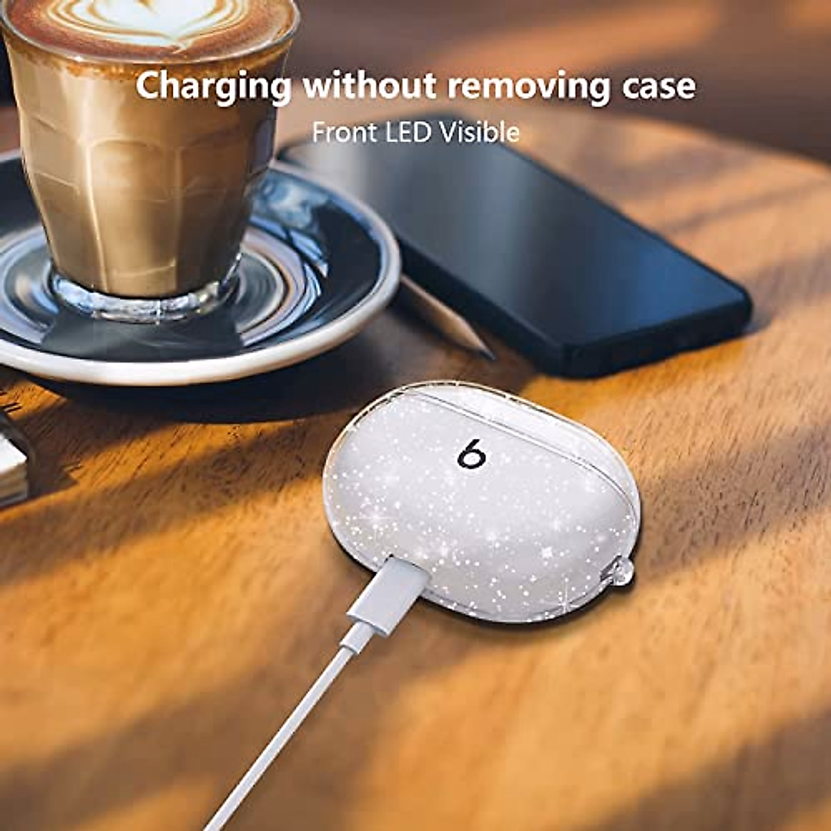 Aircawin for Beats Studio Buds Case 2021 Clear Glitter,Sparkly Bling Clear Case for Beats Studio Buds + Case Cover 2023,Shockproof Soft TPU Case for Beats Studio Buds Case Cover with Keychain-Glitter