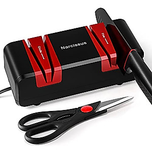 Narcissus Knife Sharpener, Professional Electric Knife Sharpener for Home, 2 Stages for Quick Sharpening & Polishing, Can Sharpen Scissors & Slotted Screwdriver, with Replaceable Wheels