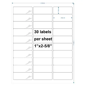 30-UP Shipping Labels 1" x 2-5/8" Address Stickers 20 Sheets 600 Pcs Printable Blank Labels Waterproof Matte White Stickers Vinyl Sticker Paper Dries Quickly for Inkjet Printer