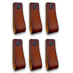 Brute Strength - Leather Drawer Pulls - Cognac - 6 pcs - 6-1/2 x 1 ’’ - Leather Handle - Leather Dresser Pulls - Cabinet knobs Dresser knobs - Dresser Handles
