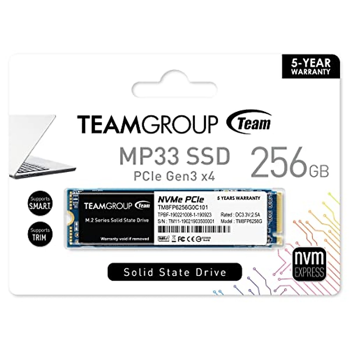 TEAMGROUP MP33 256GB SLC Cache 3D NAND TLC NVMe 1.3 PCIe Gen3x4 M.2 2280 Internal Solid State Drive SSD (Read/Write Speed up to 1,600/1,000 MB/s) Compatible with Laptop & PC Desktop TM8FP6256G0C101
