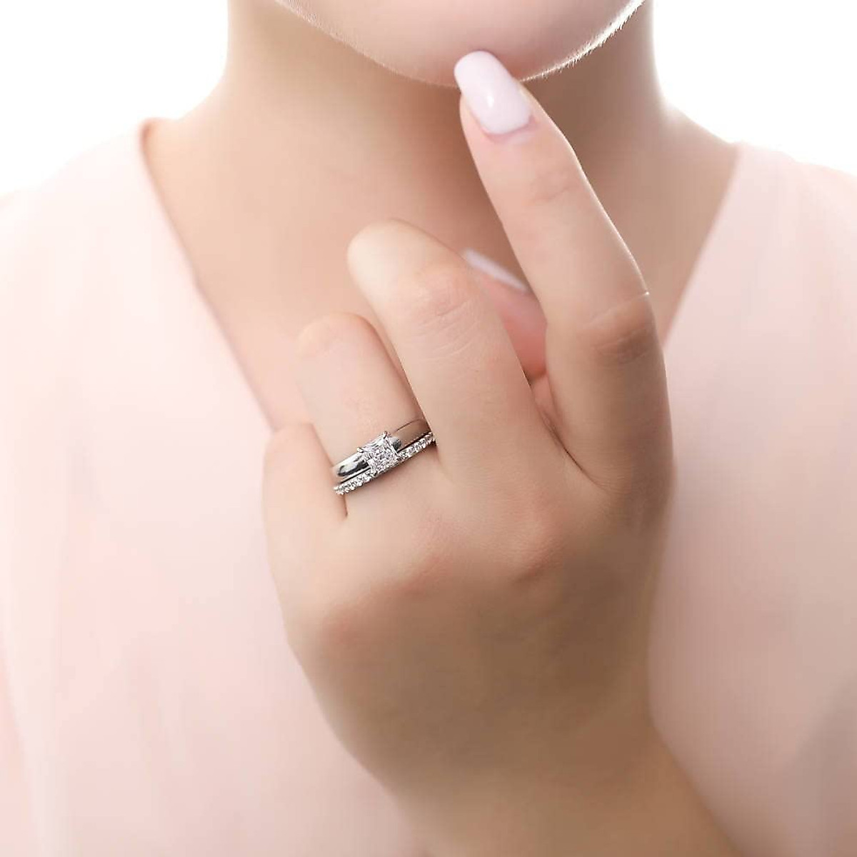 BERRICLE Sterling Silver Solitaire Wedding Engagement Rings 1.2 Carat Princess Cut Cubic Zirconia CZ Ring Set for Women, Rhodium Plated Size 6