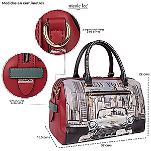 Nicole Lee Success in New York Medium Boston Bag, Embellished NYC City Vegan Leather Doctor Bag with Optional Crossbody Strap