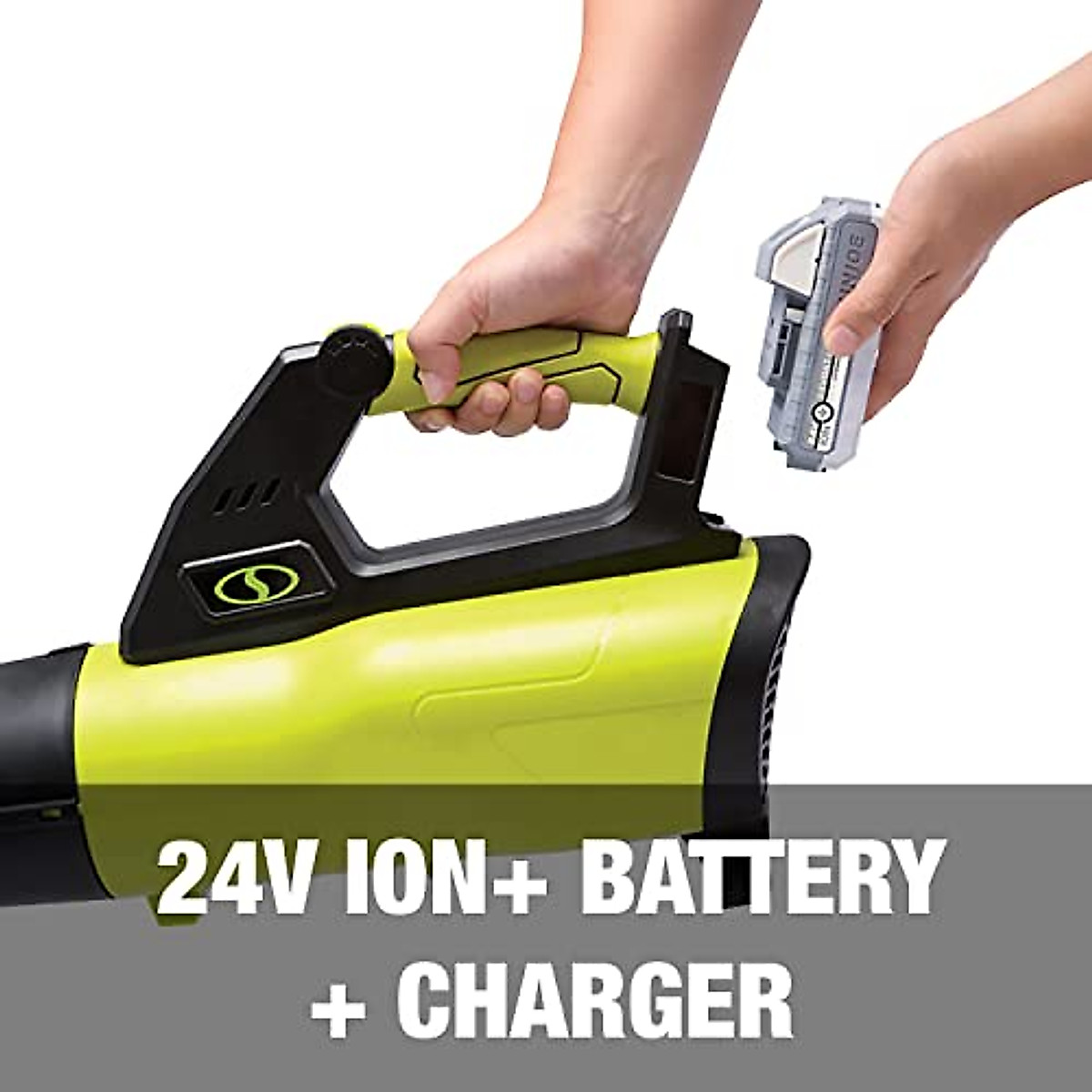 Sun Joe 24V-JB-LTE 24-Volt Turbine Cordless Jet Blower 385 CFM Max, Kit (w/2.0-Ah Battery + Quick Charger)