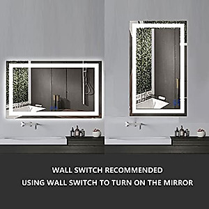 DP Home Makeup Wall-Mounted Mirrors, LED Backlit Frameless Wall Mirror, HotelBathroom Vanity Mirror with Touch Button, Anti Fog, Dimmable, Vertical & Horizontal Mount, 60 x 28 in (E-CK010-CG)