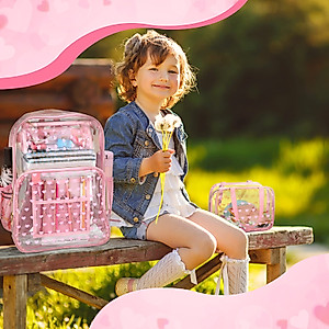 3 Pieces Clear Backpack Stadium Approved Backpack for Girls Clear Stadium Backpack Set Clear Tote Backpack for Women, 16.9 x 12 x 6.5 Inch (Heart Style)