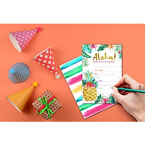 Disfuco Hawaiian Summer Pool Party Invitations, Aloha Luau Tropical Party Invitations - Fill in The Blank Birthday Party Invites - 20 Invitation Cards With 20 Envelopes (d02)