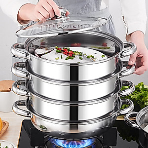 4 Piece Stainless Steel Steamer Pot Set with Glass Lid and handle,for Steamer Cooking,Casserole,Saucepan (4 layer)