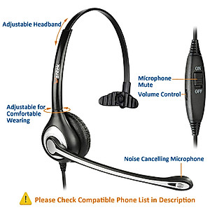 Wantek Corded Telephone Headset Monaural with Noise Canceling Mic + Quick Disconnect Work for Yealink SIP-T19P T20P T21P T22P T26P T28P T32G T41P T38G T42G T46G T48G Avaya 1608 9611G IP Phones(600QY1)