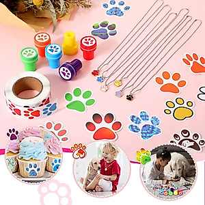 Gejoy 178 Pcs Dog Paw Party Favors Set Includes Paw Straws Cups Silicone Bracelet Keychain Stamper Sticker Pendant Chain Thank You Tag for Boy Girl Dog Paw Theme Party Supplies (Paw)