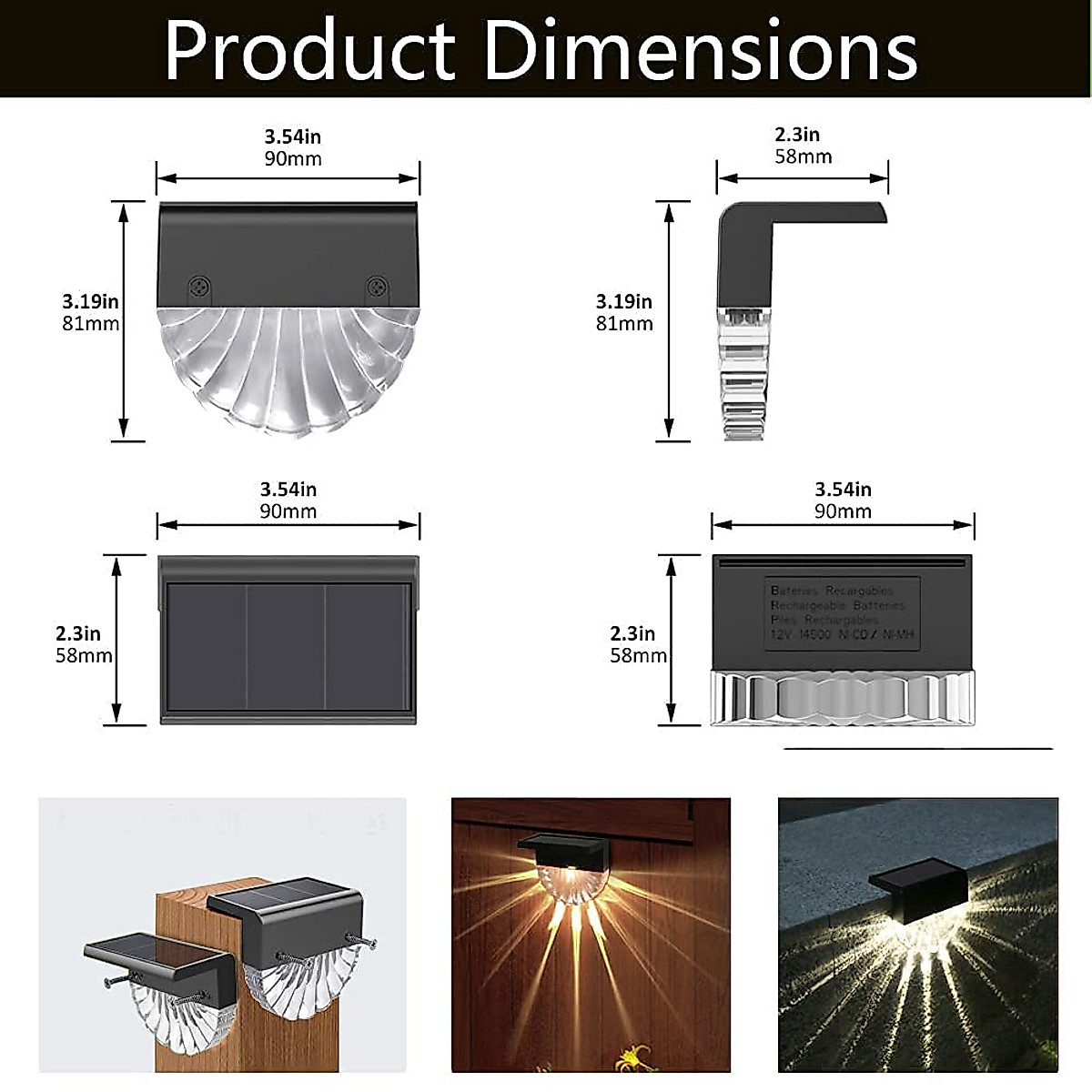 Solar Deck Lights,Fence Lights Outdoor Waterproof,Outside Step Lights Solar Outdoor Stair Lights for Garden,Patio,Stair,Driveway,Yard,Path,Terraces Railing Lights(Warm White/Color Changing) 6 Pack