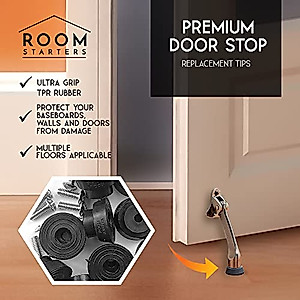 Kick Down Door Stop Ultra Grip Rubber Replacement Tip 10 Pack with Screw by ROOM STARTERS Style 1 (Black, 10 Pack)
