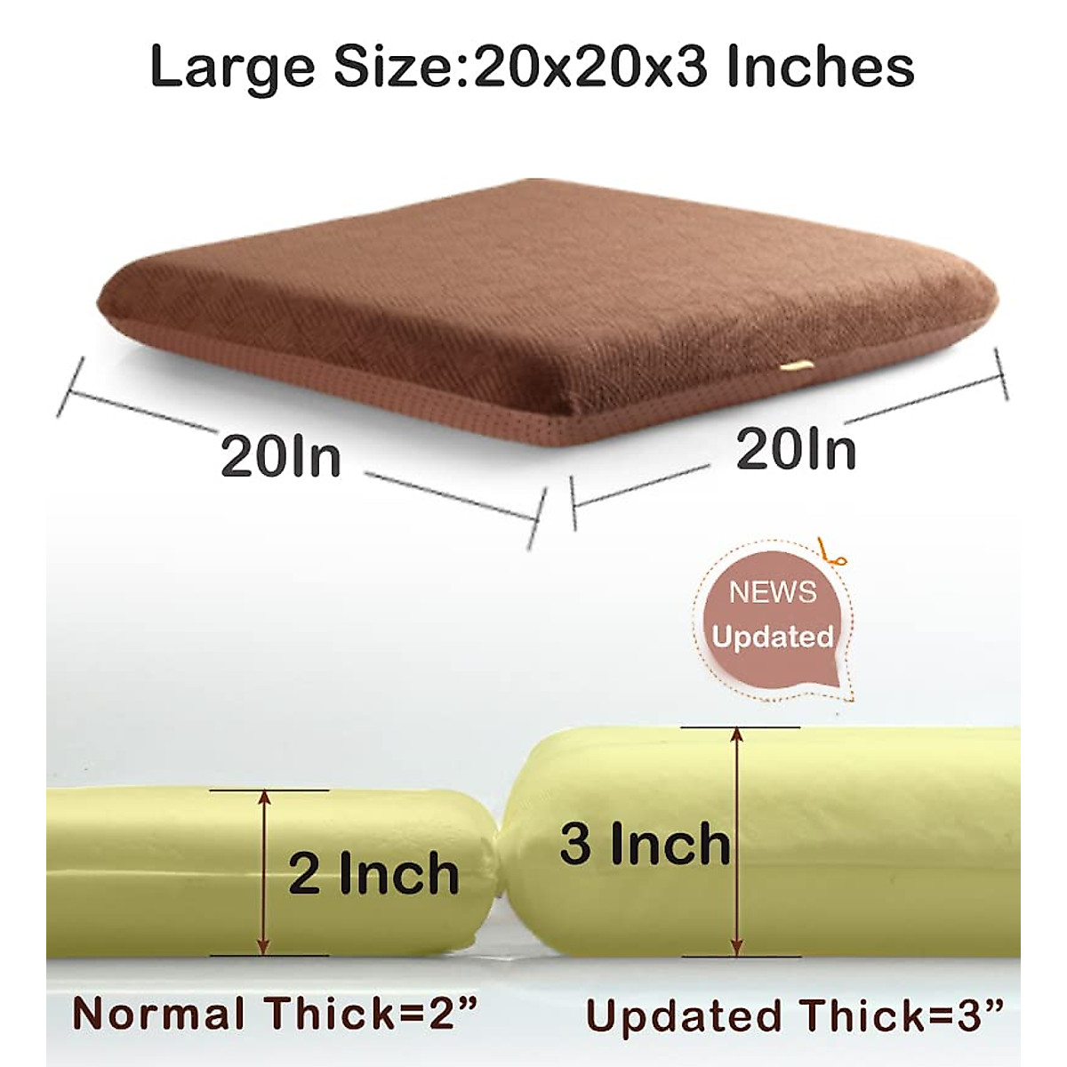 Sigmat Recliner Cushion for Elderly with Memory Foam 20x20x3 Inches Large Square Seat Cushion for Recliner Chair, Floor Pillow, Truck Seat Cushion Camel