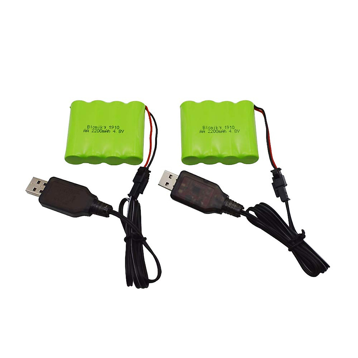 Blomiky 2 Pack 4.8V 2200mAH AA NiMH Rechargeable Battery with SM-2P Plug and USB Charger Cable for SY-E511 RC Excavator RC Truck Toy 4.8V 2200mAh NiMH Battery 2