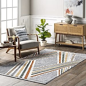 nuLOOM Edna Modern Striped Fringe Area Rug, 5' x 8', Light Grey