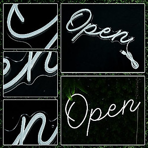 LIYUNEON Open Neon Signs, Cool White Led Neon Lights USB Powered, Signs for Wall Decor, Restaurant Bar Salon Stores Hotel, Wedding, Engagement Party ,Bedroom Decor, Neon For Bedroom Home Aesthetic Room Decor，Neon Sign Bar(15.75x9.45in) (Open)