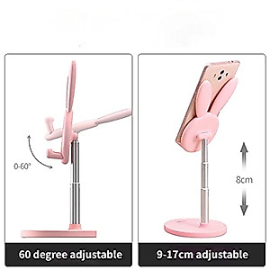 Cute Bunny Phone Holder, Desktop Bunny Ear Cell Phone Holder Stand Height Angle Adjustable Phone Stand Compatible with Most 4-12.9 Inch Mobile Phone, Kindle, iPad, Switch or Tablet (Pink)